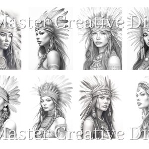 50 Woman Native American Coloring Book - Adults Coloring Pages, Instant ...