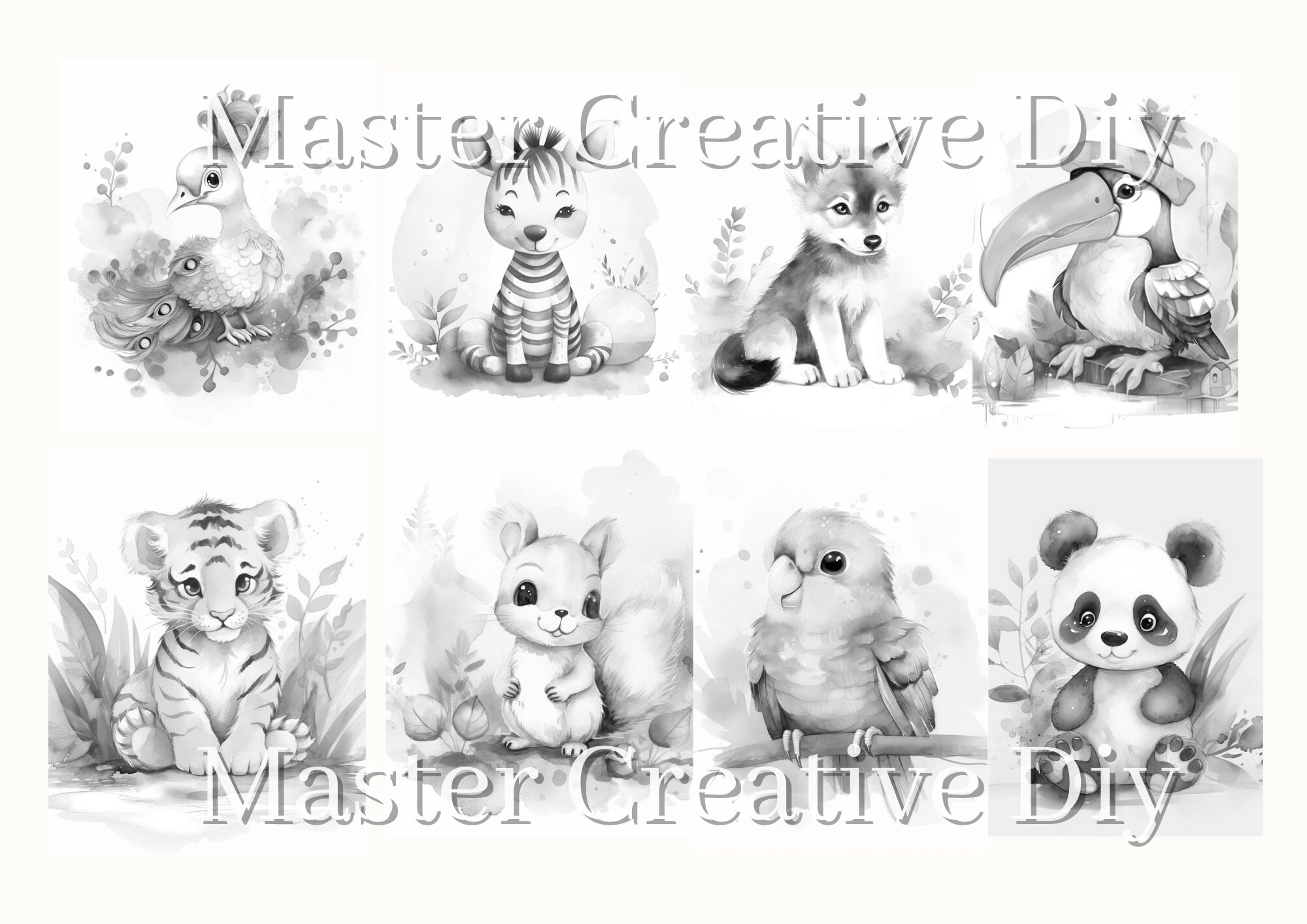 35 Cute Baby Animal Coloring Pages for Adultsgrayscale - Etsy