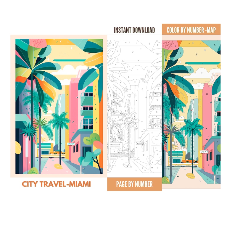 Color by Number for Adult,paint by Number Printable,5 City Travel ...