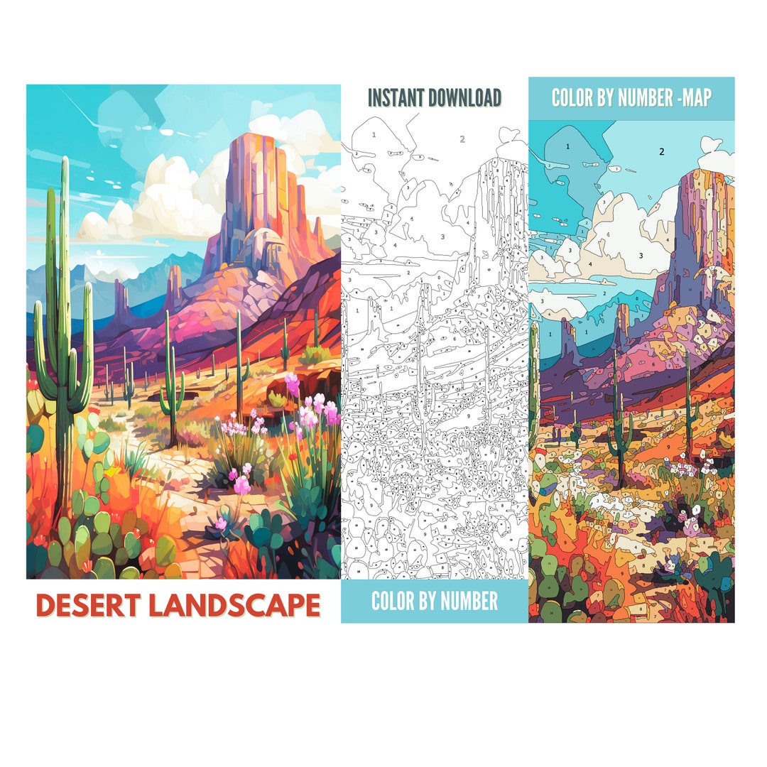 Color by Number for Adult, Paint by Number Printable, Desert Landscape ...