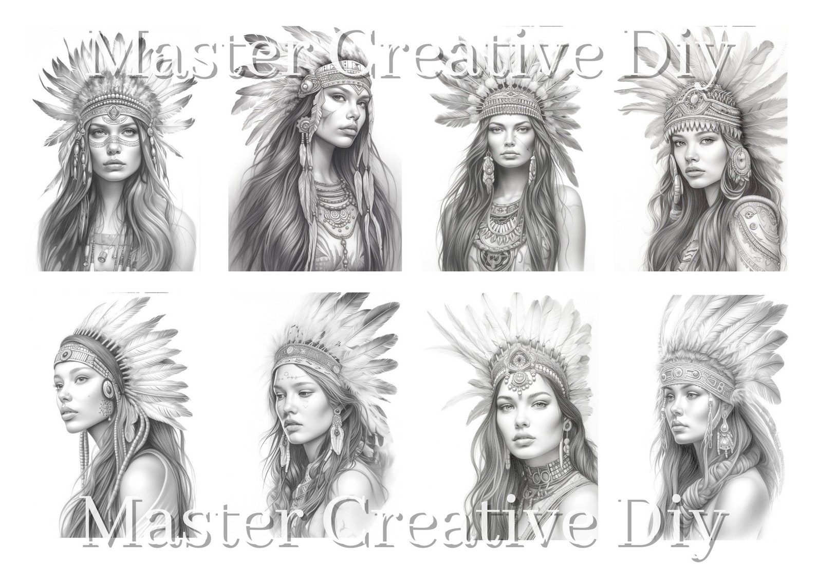 85 Beautiful Native American,coloring Pages for Adults,grayscale ...