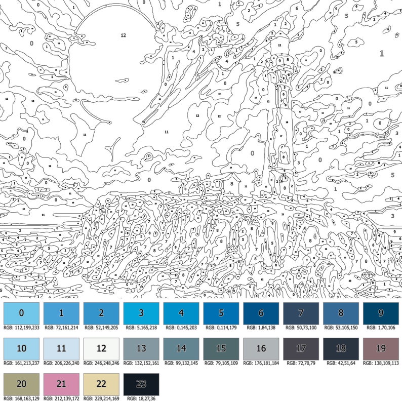 Color by Number for Adult, Paint by Number Printable, Sea Landscape ...