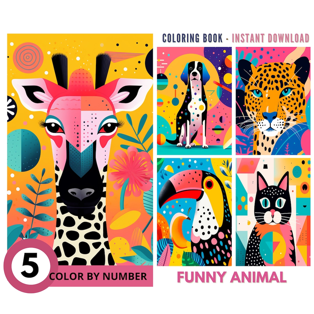 Color by Number for Adult, Paint by Number Printable,5 Funny Animal ...