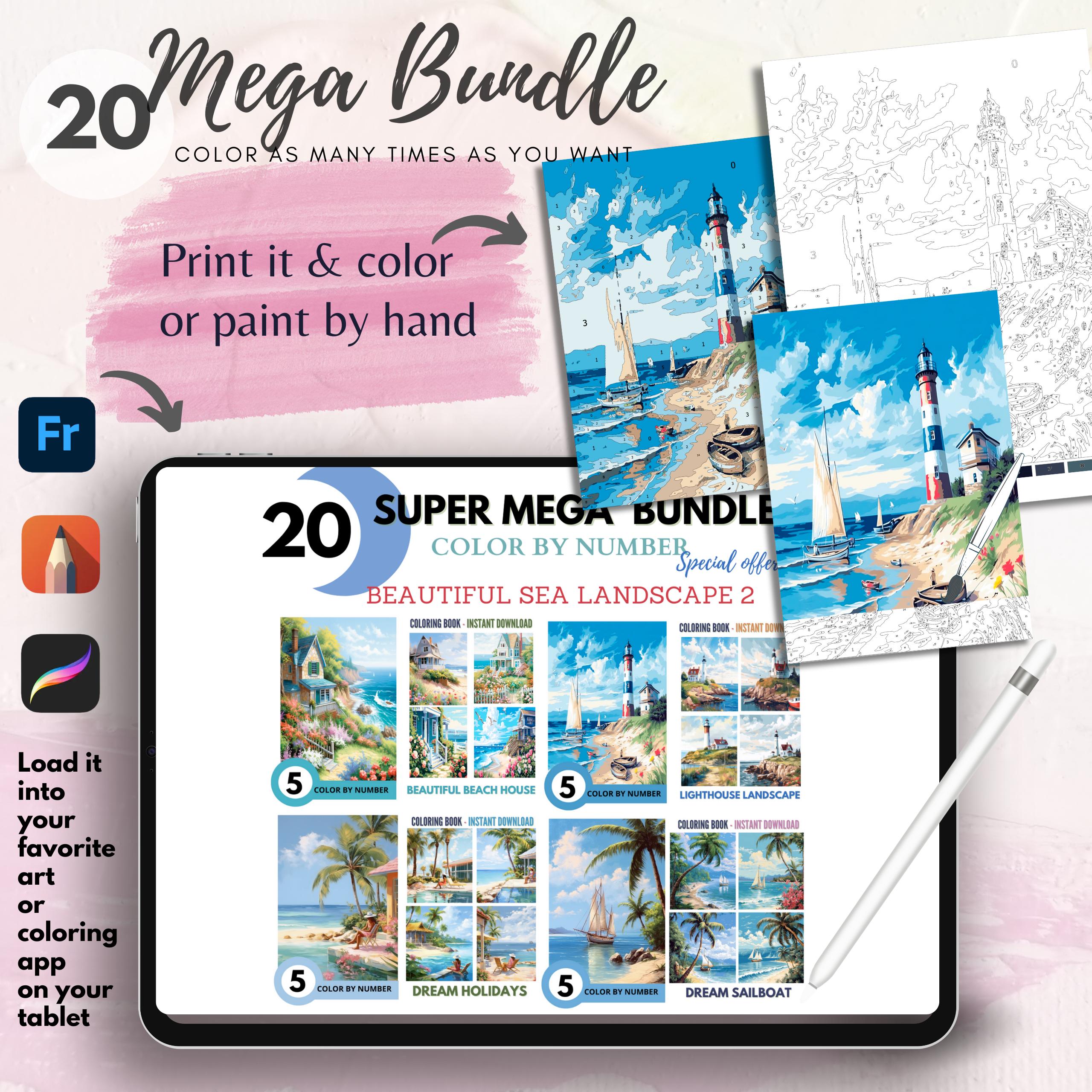 Bundle 20 Color by Number for Adult, Paint by Number Printable ...