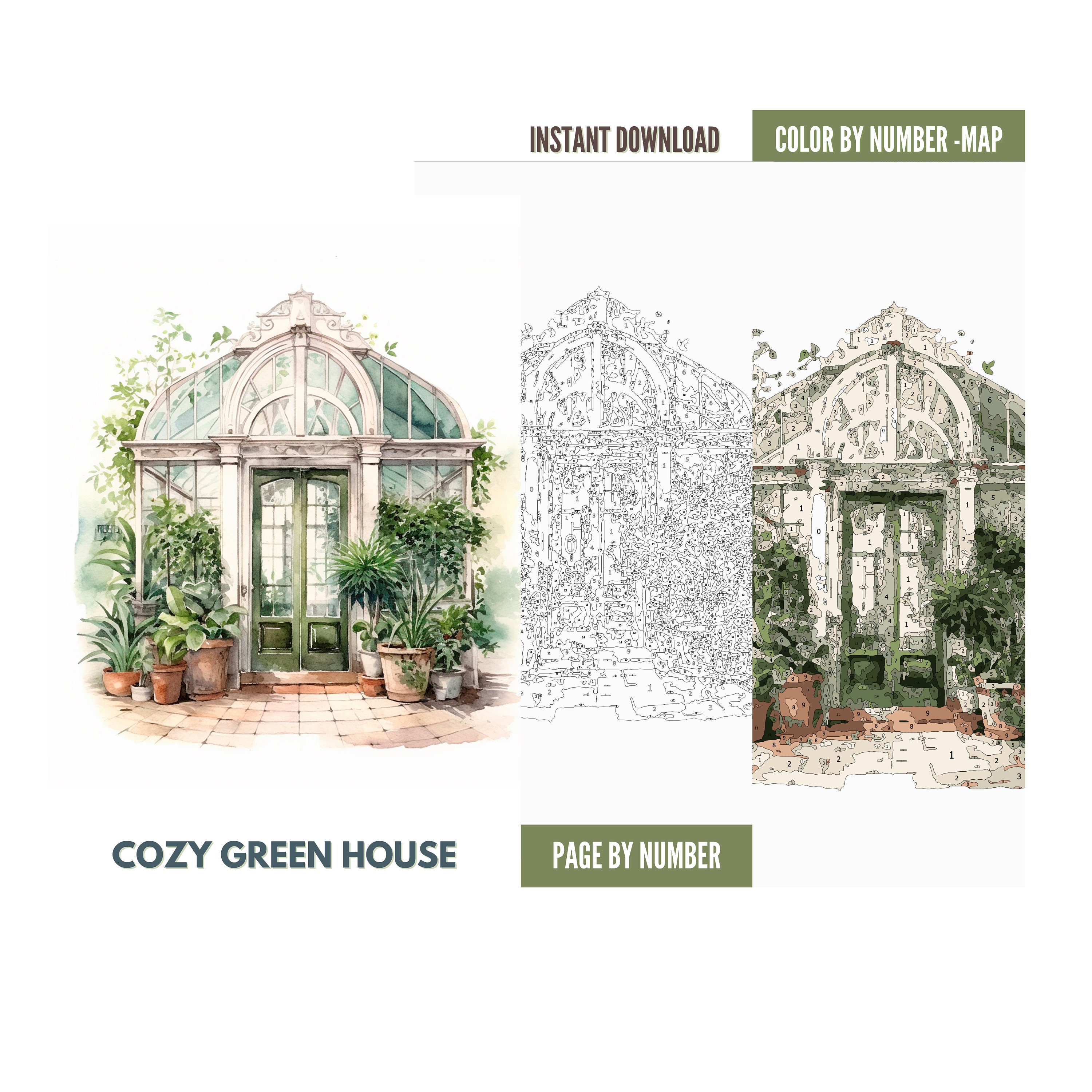Bundle 5 Victorian Greenhouse Color by Number for Adult, Paint by ...
