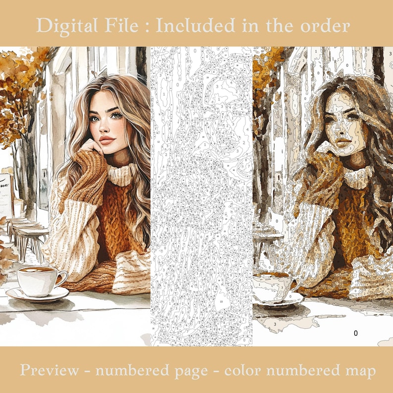 Color by Number for Adult, Paint by Number Printable, Autumn Fall Woman ...