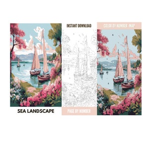 Color by Number for Adult, Paint by Number Printable,5 Sea Sail Boats ...