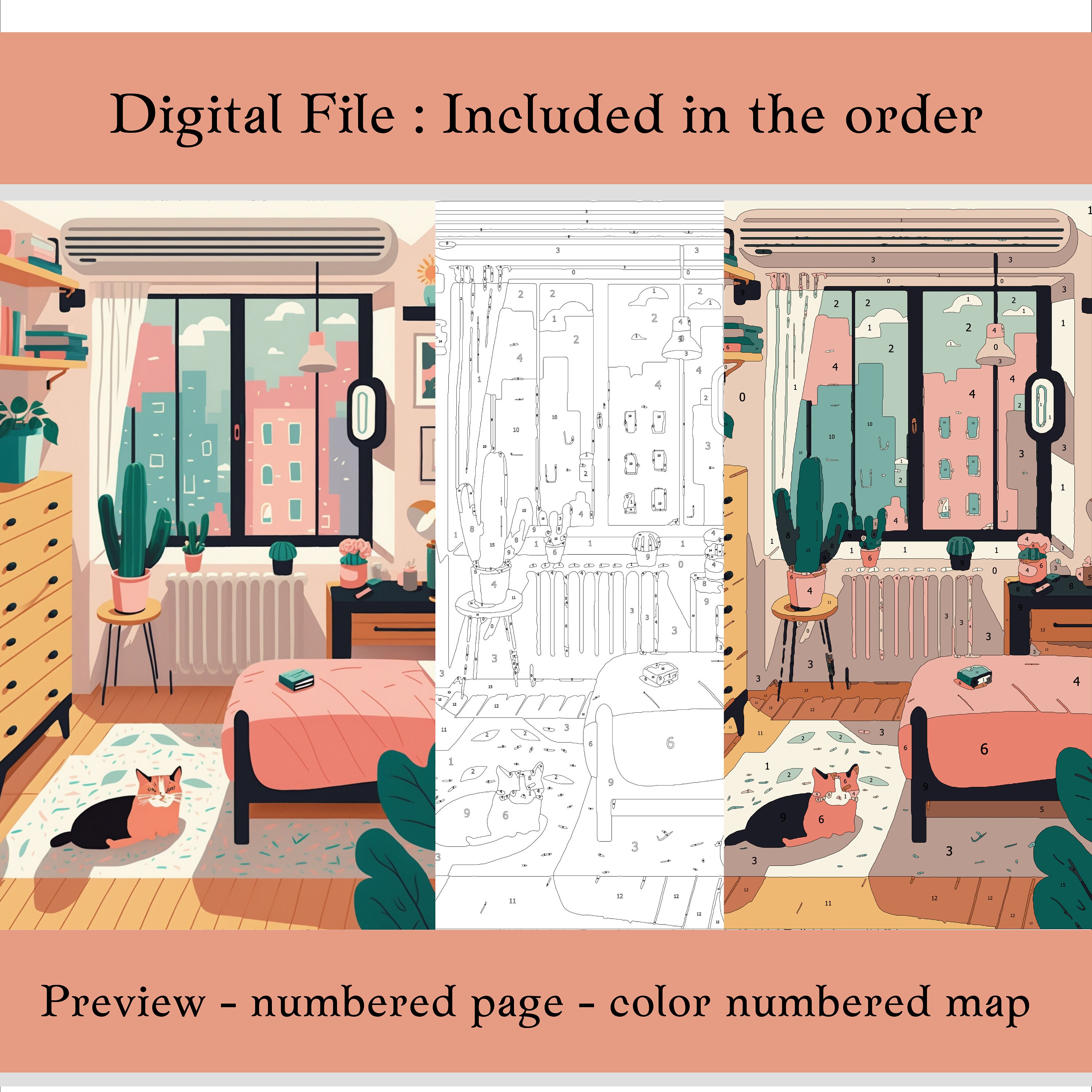 Color by Number Adultpaint by Number Printable Cat Life in - Etsy