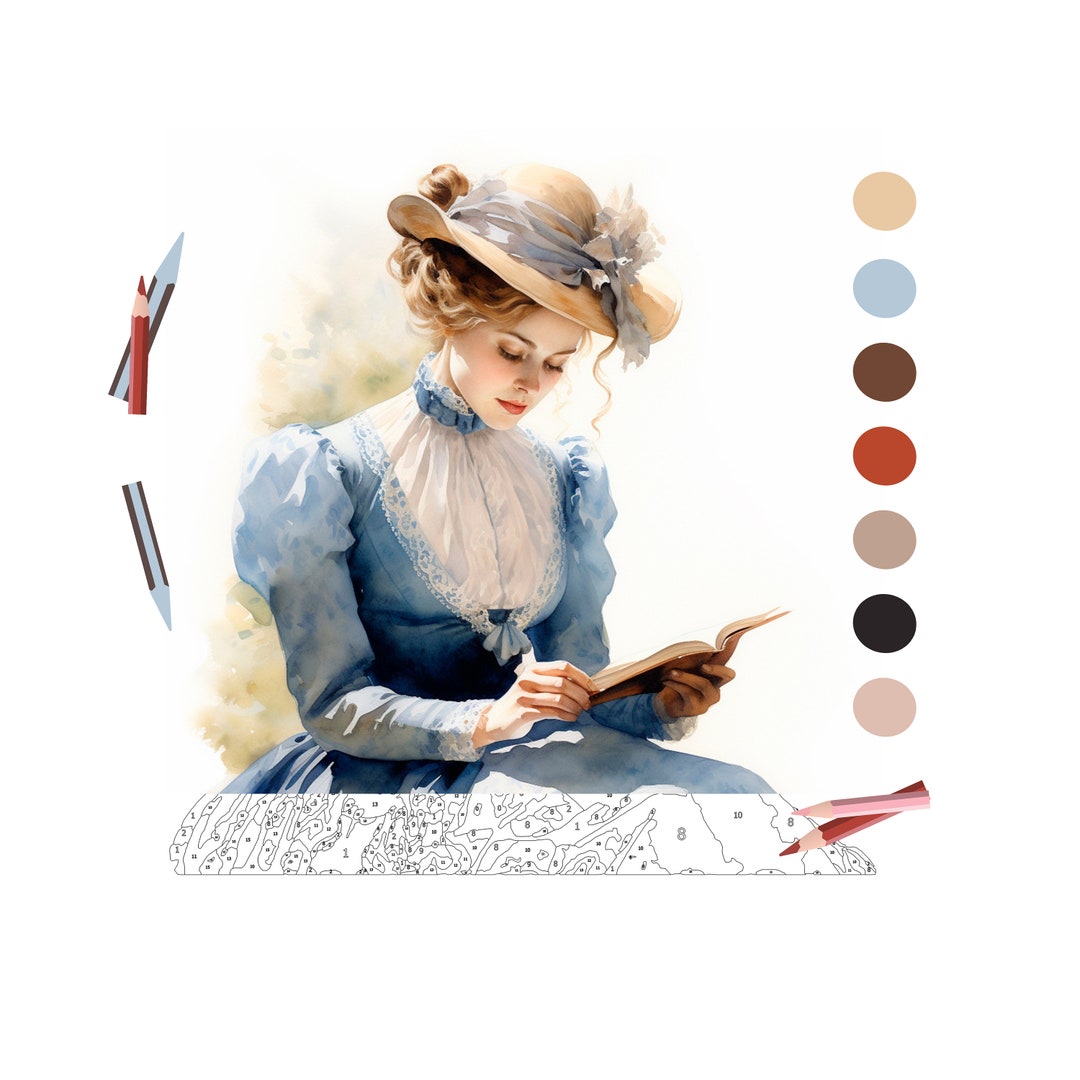 Color by Number for Adult, Victorian Reading Woman, Paint by Number ...