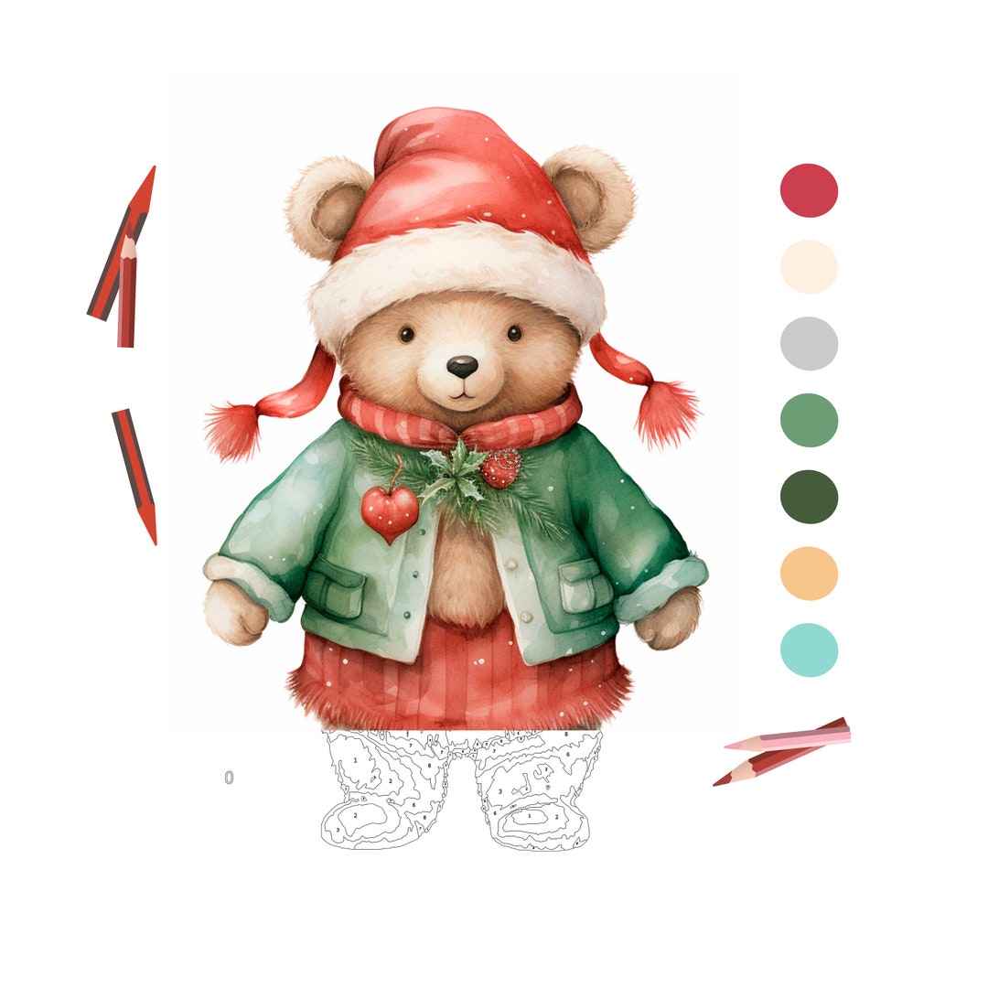 Color by Number for Adult,paint by Number Printable,christmas Teddy ...