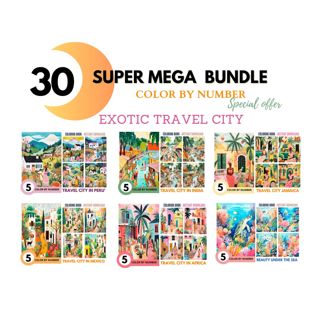 Bundle 30 Color by Number for Adult, Paint by Number Printable,exotic ...