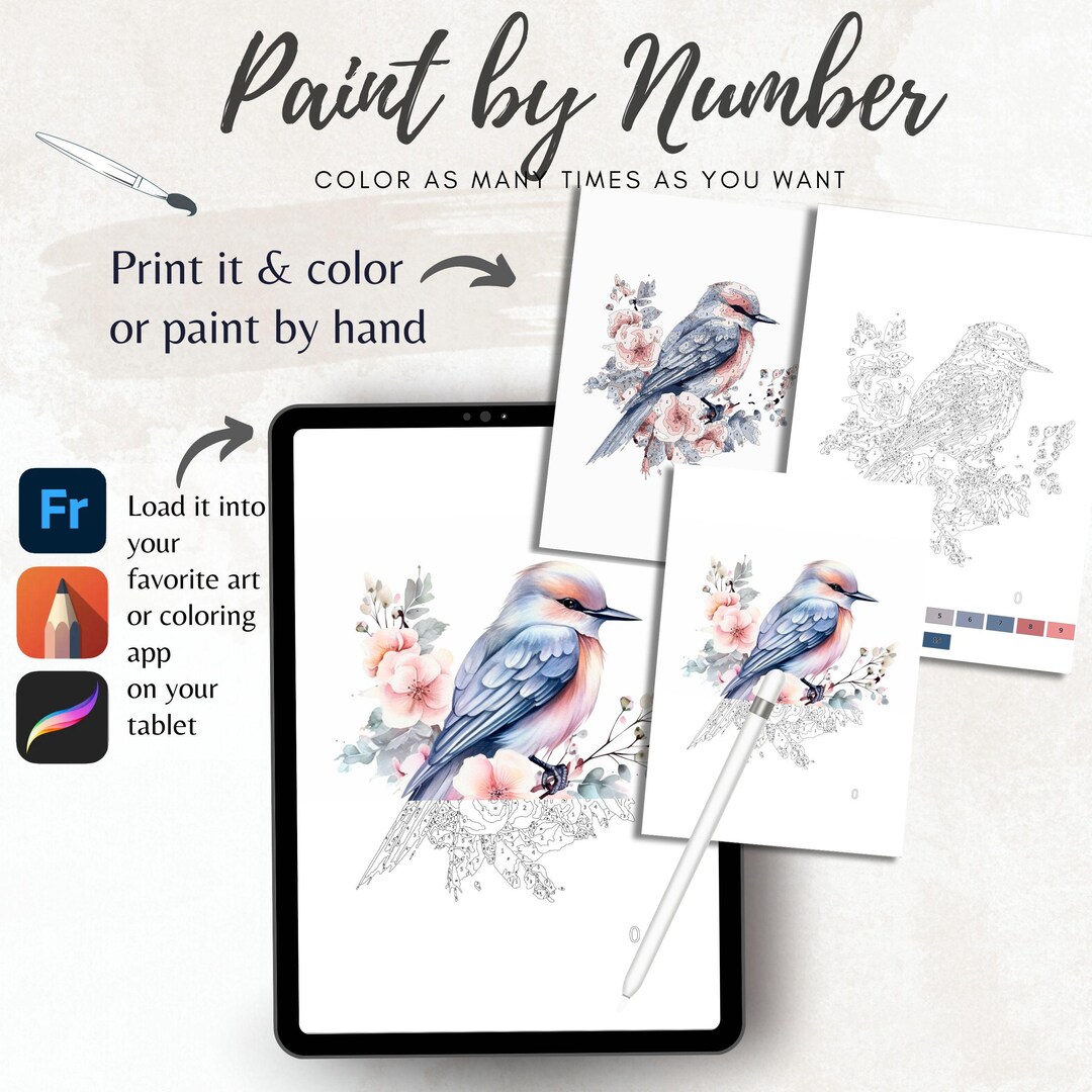 Color by Number for Adult, Paint by Number Printable,beautiful Bird ...