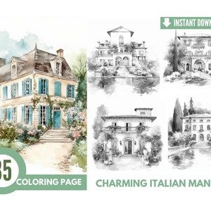 65 Bundle Italian Villa, Coloring Pages for Adults,grayscale Coloring ...