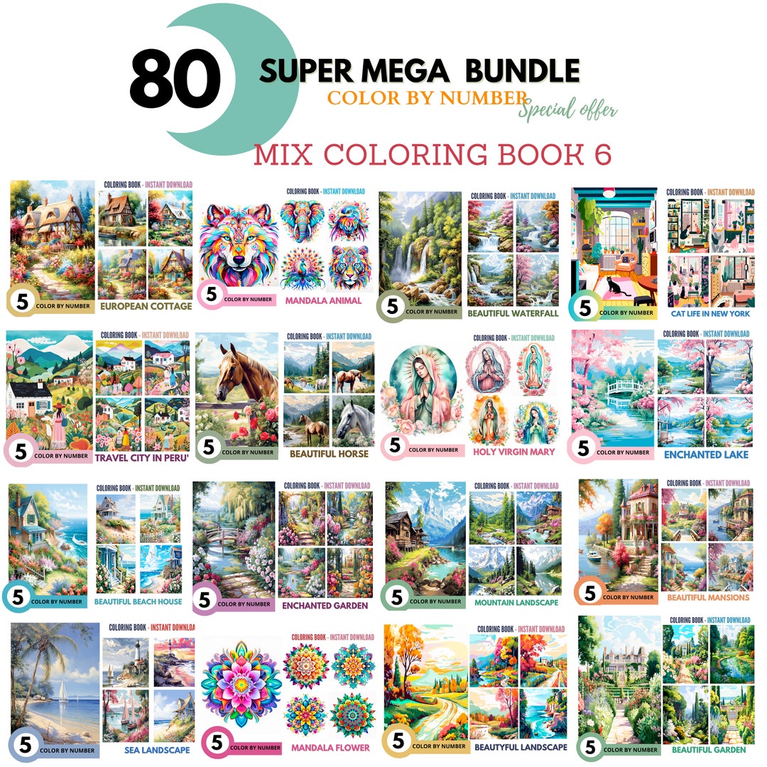 Bundle 80 Color by Number for Adult, Paint by Number Printable,woman ...
