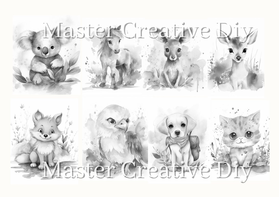 35 Cute Baby Animal Coloring Pages for Adultsgrayscale - Etsy