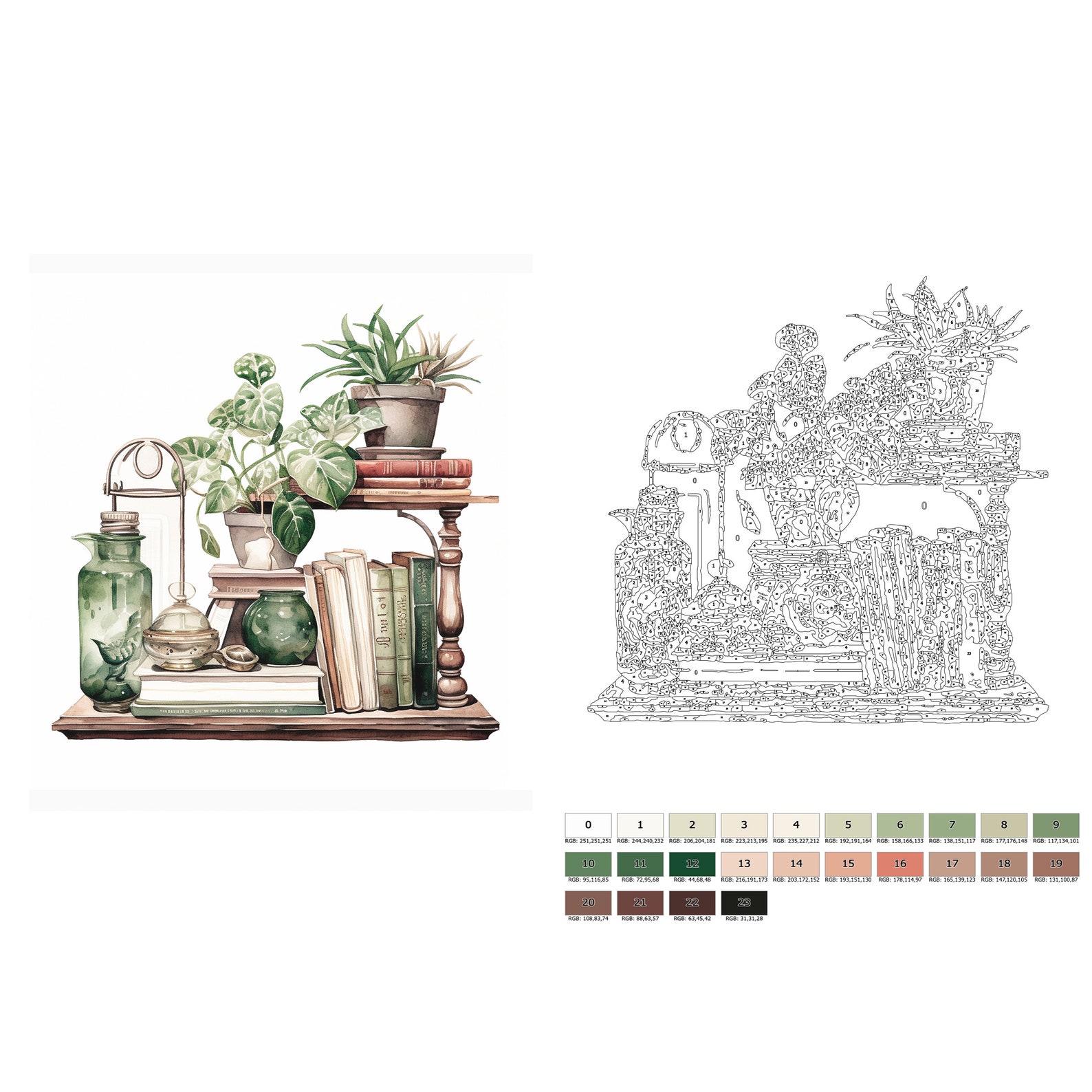 Color by Number for Adult, Paint by Number Printable,5 Home Bookshelf ...