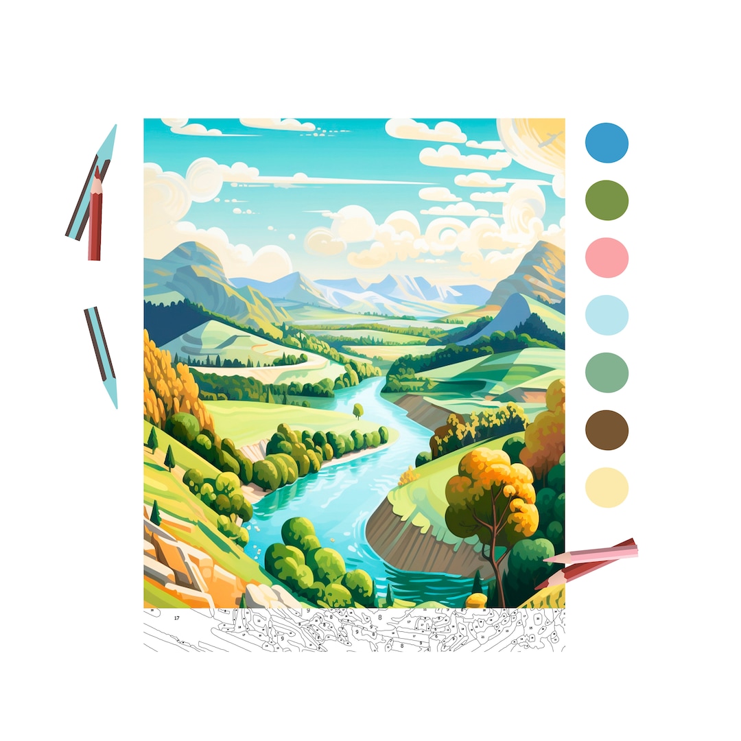 Color by Number for Adult, Paint by Number Printable, Hills Landscape ...
