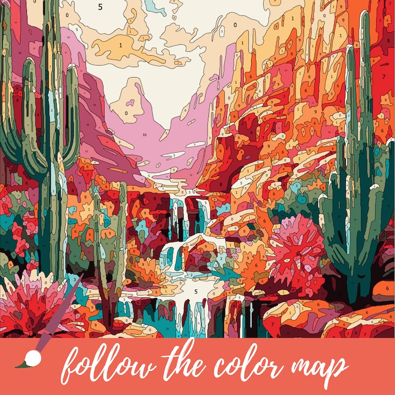 Color by Number for Adult, Paint by Number Printable, Canyon Landscape ...