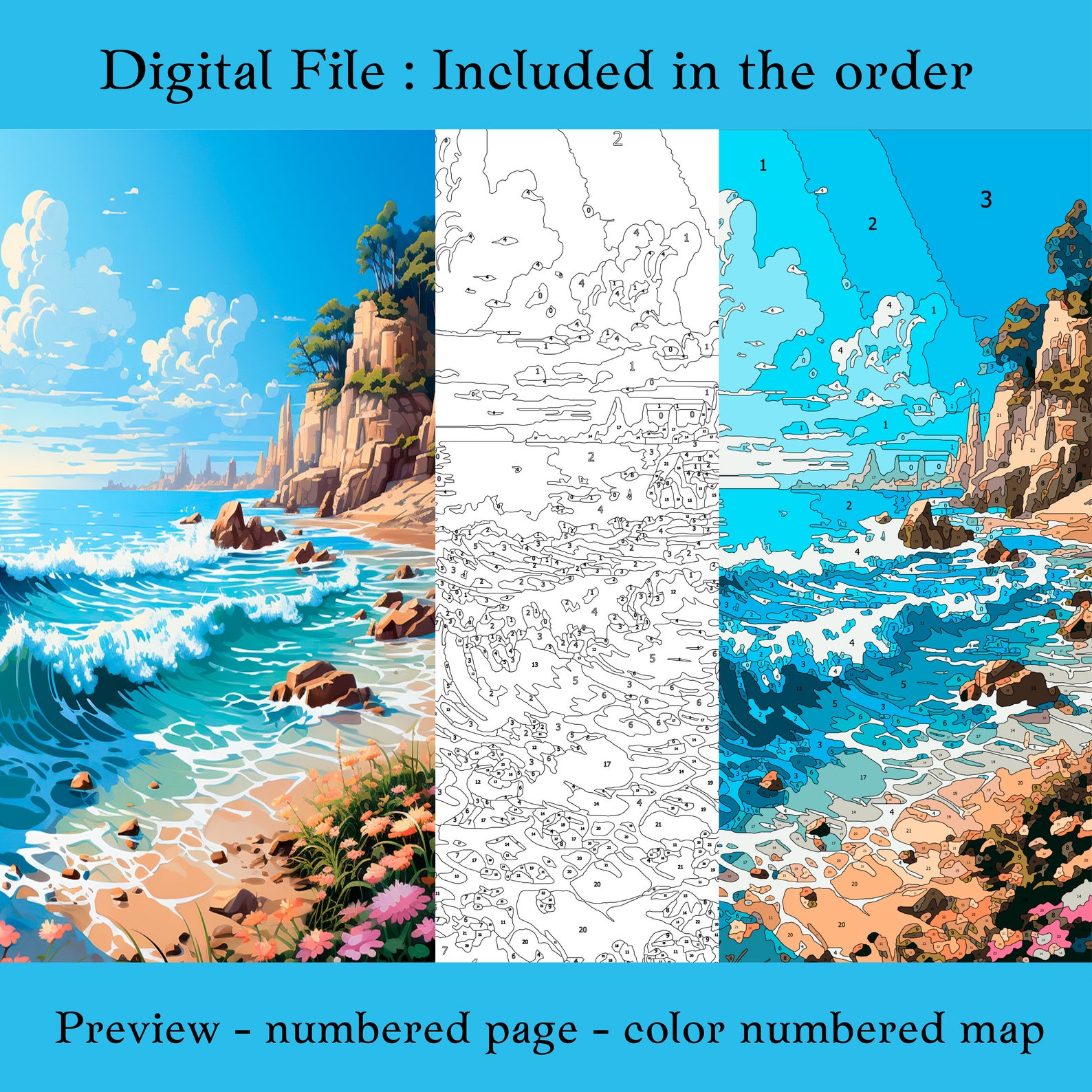 Color by Number for Adult, Paint by Number Printable, Sea Landscape ...