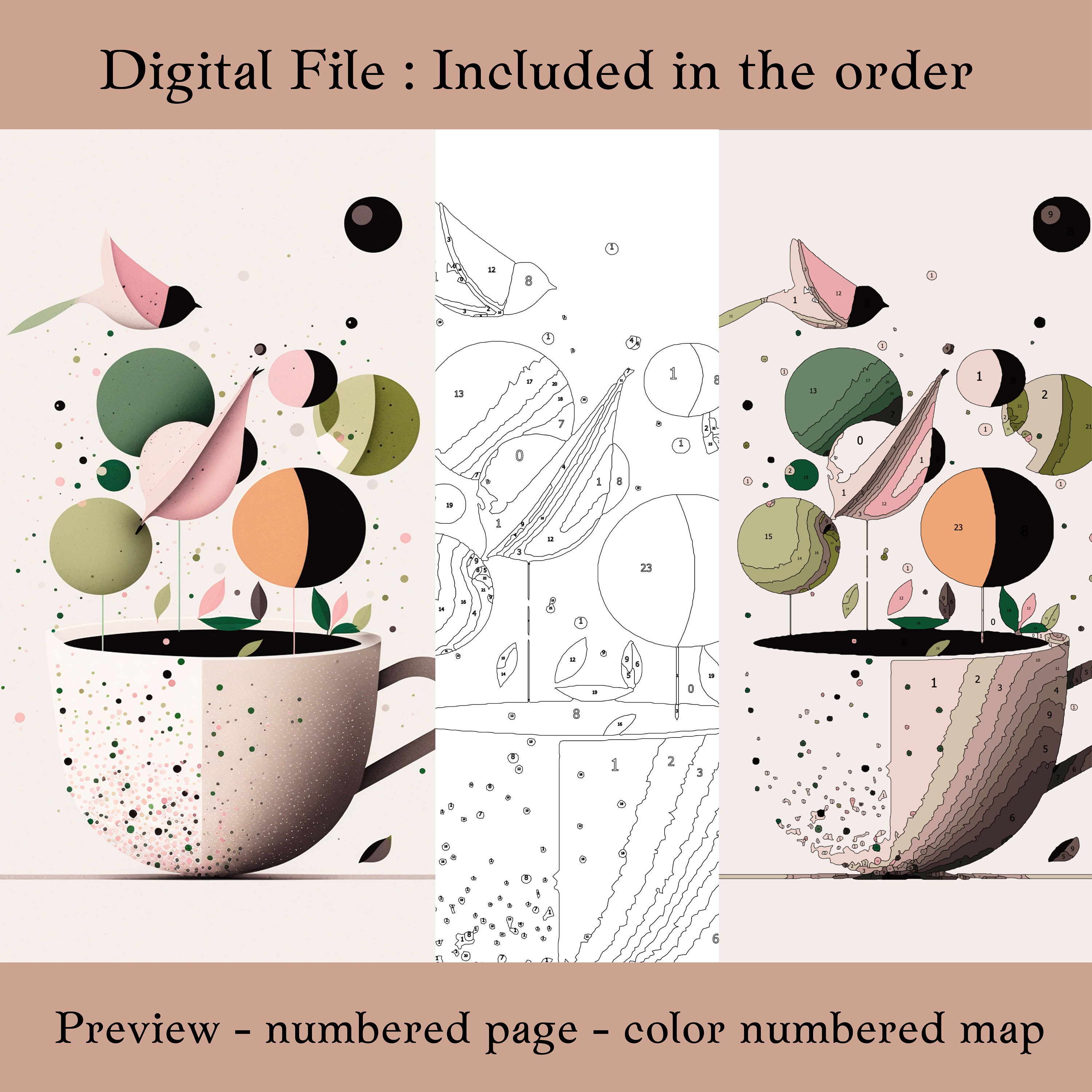 Color by Number Printable, Paint by Number DIY, Modern Abstract Cup of ...