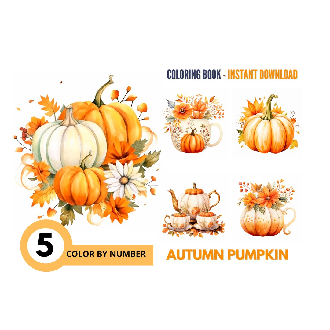 Color by Number for Adult,paint by Number Printable,5 Autumn Pumpkin ...