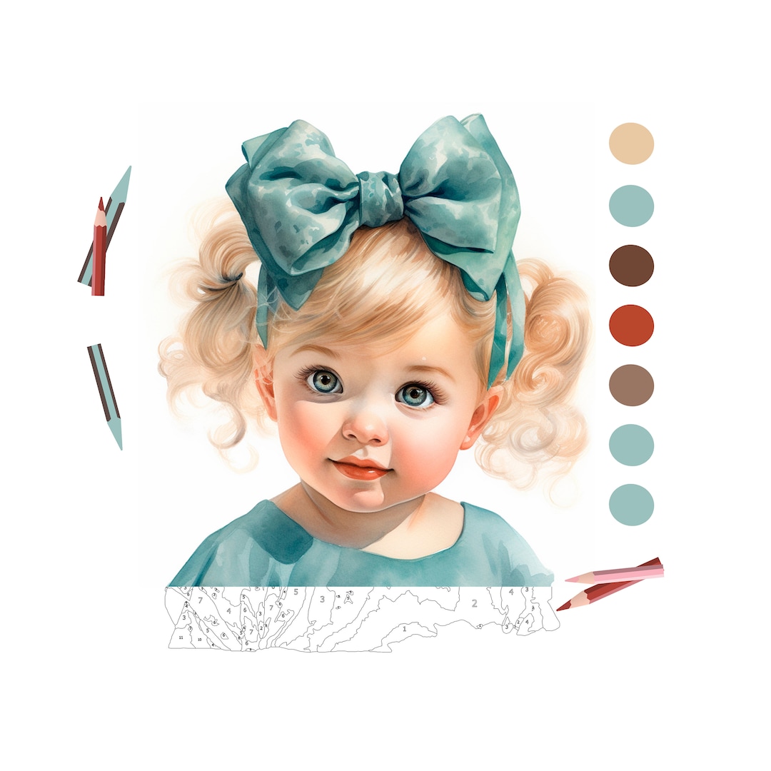 Color by Number for Adult, Cute Baby With Bow , Paint by Number ...