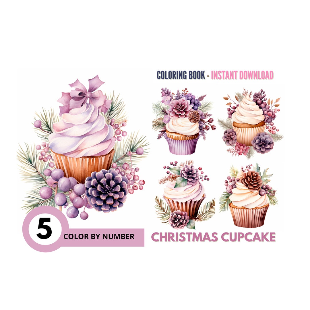Color by Number for Adult,paint by Number Printable,5 Christmas Cupcake ...