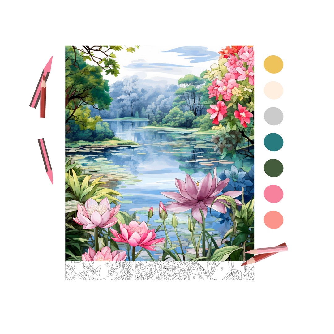 Color by Number for Adult, Paint by Number Printable,water Gardens ...