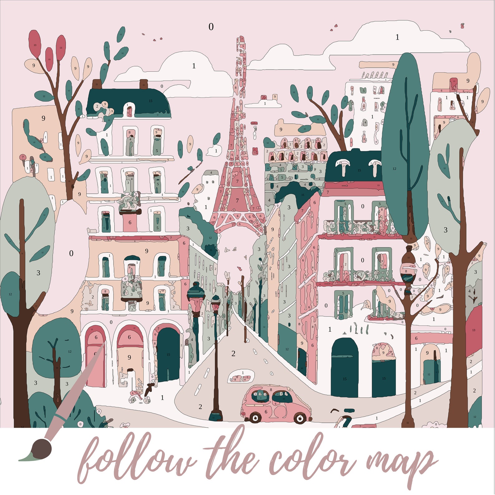 Paint by Number Printable, Color by Number DIY, Bohemia Paris Cityscape ...