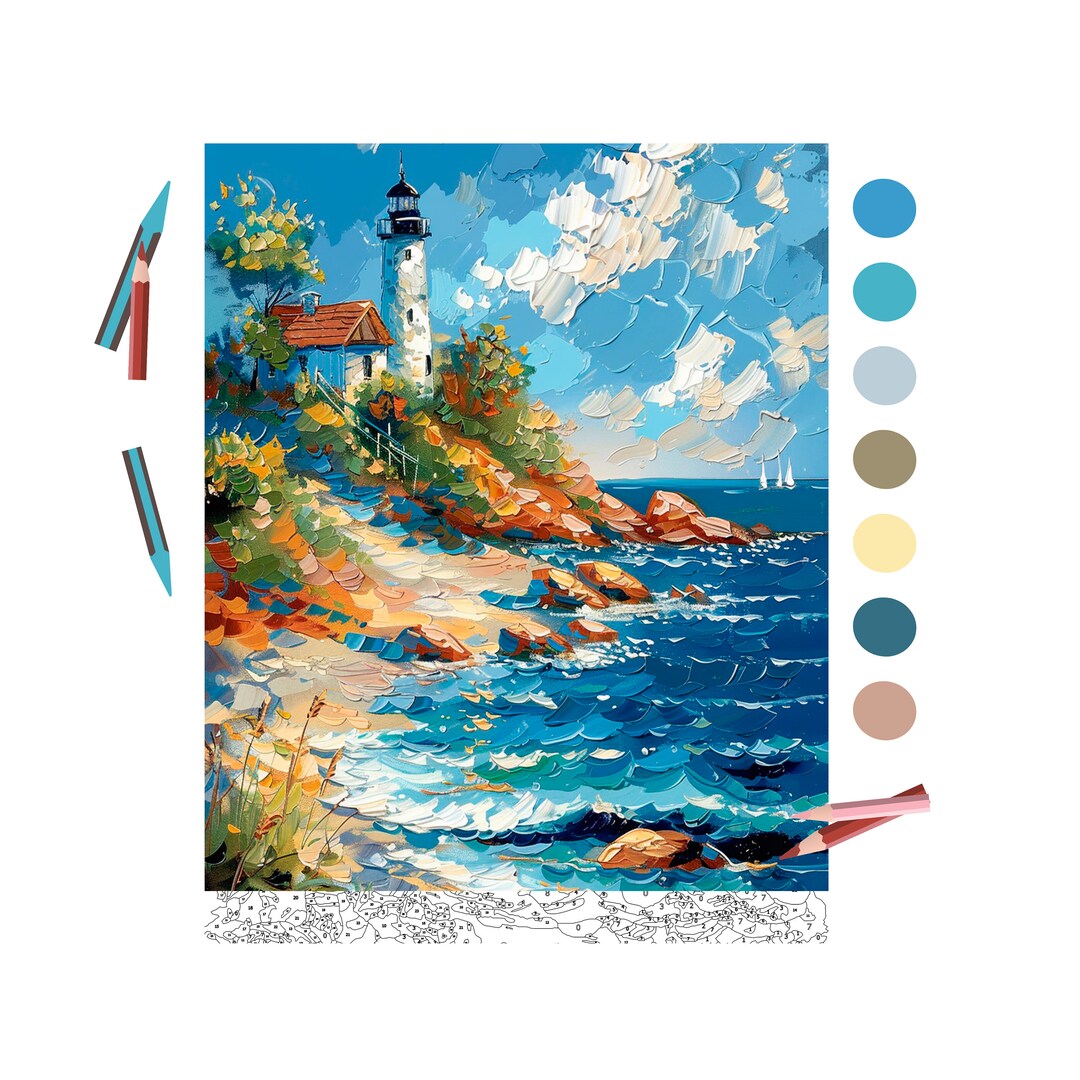 Color by Number for Adult, Paint by Number Printable, Sea Lighthouse ...