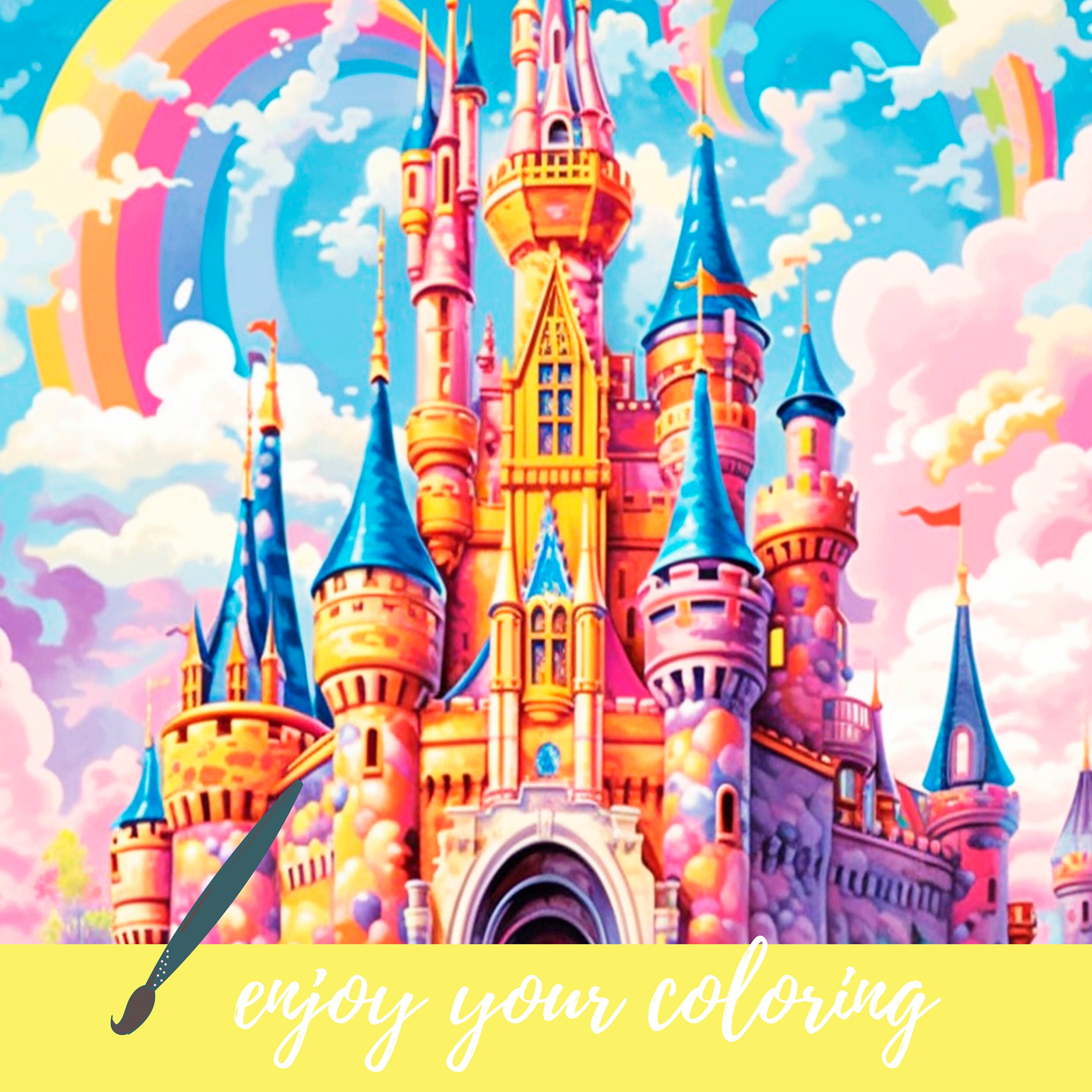 Enchanted Castle Coloring Pages for Adults, Grayscale Coloring Book ...