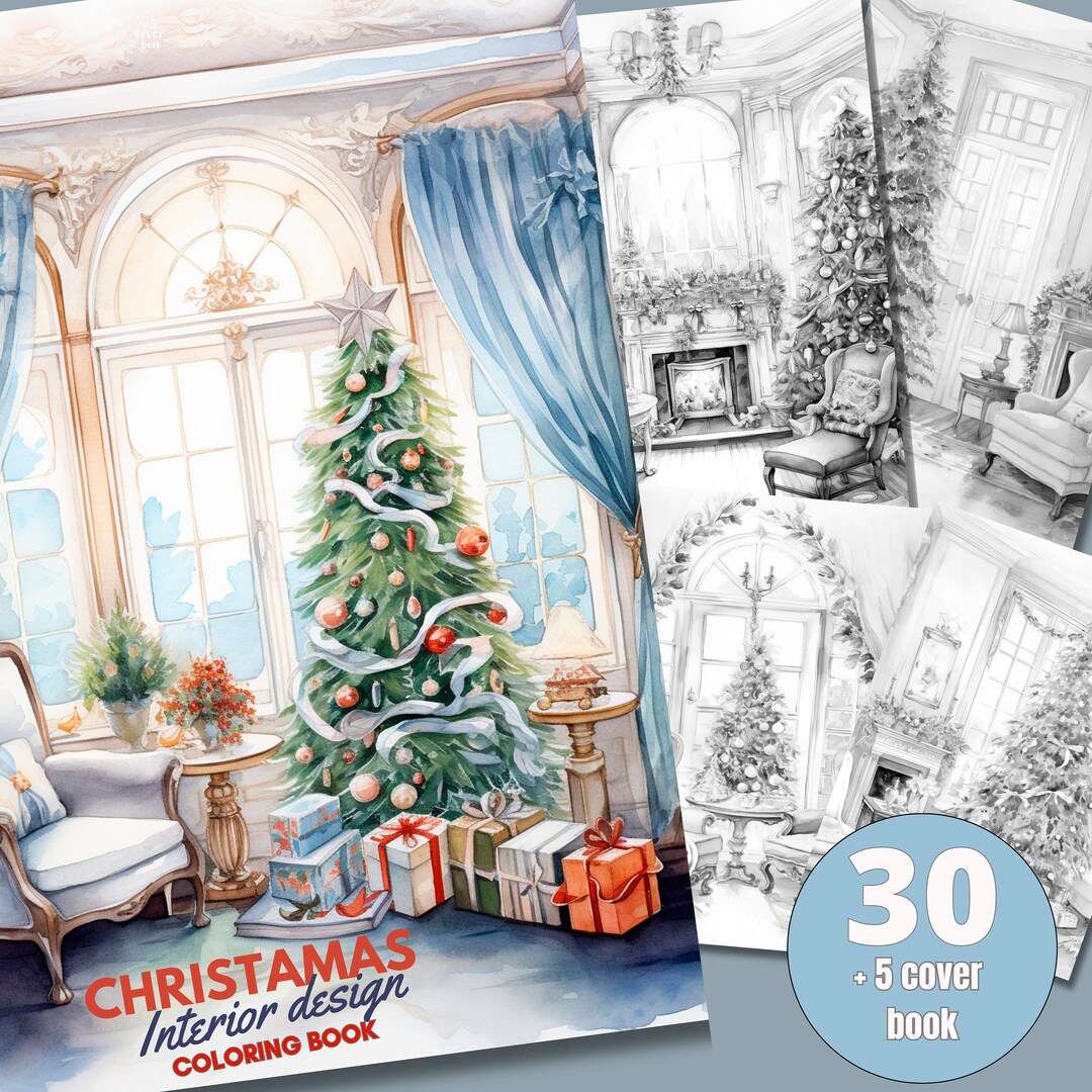 30 Christmas Interior Design Coloring Book - Adults Coloring Pages ...