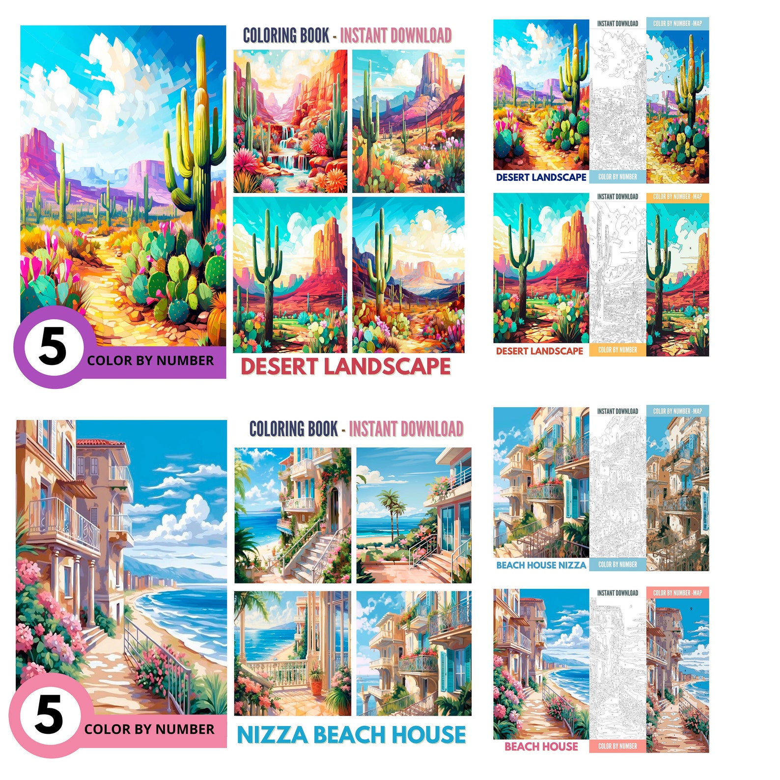 Bundle 30 Color by Number for Adult, Paint by Number Printable ...