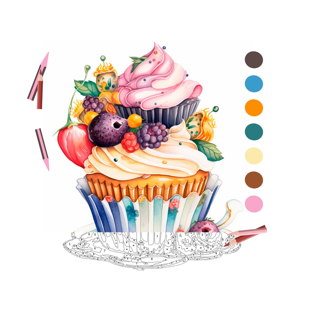 Color by Number for Adult,paint by Number Printable,fruit Cupcake ...