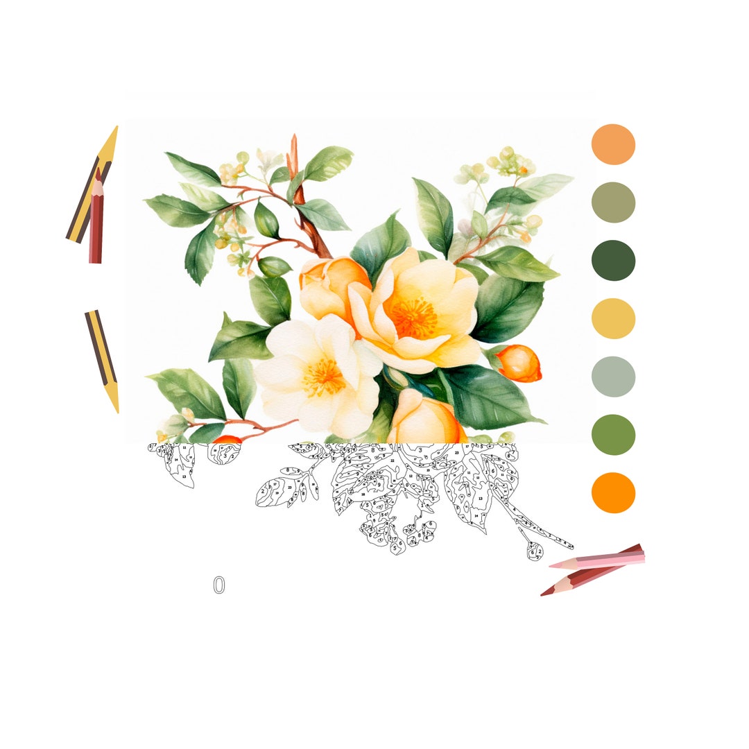 Color by Number for Adult, Paint by Number Printable,orange Branch ...