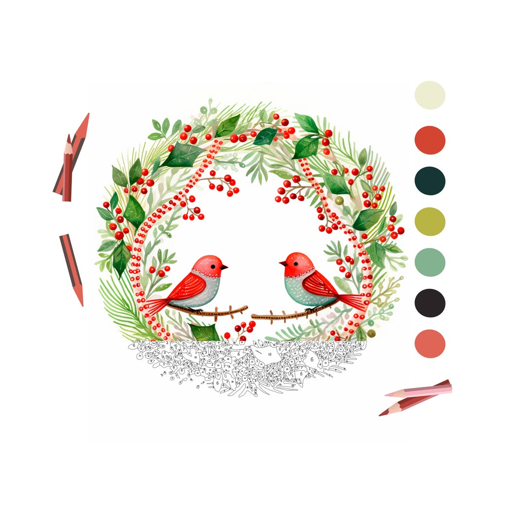 Color by Number for Adult, Paint by Number Printable, Christmas Wreath ...