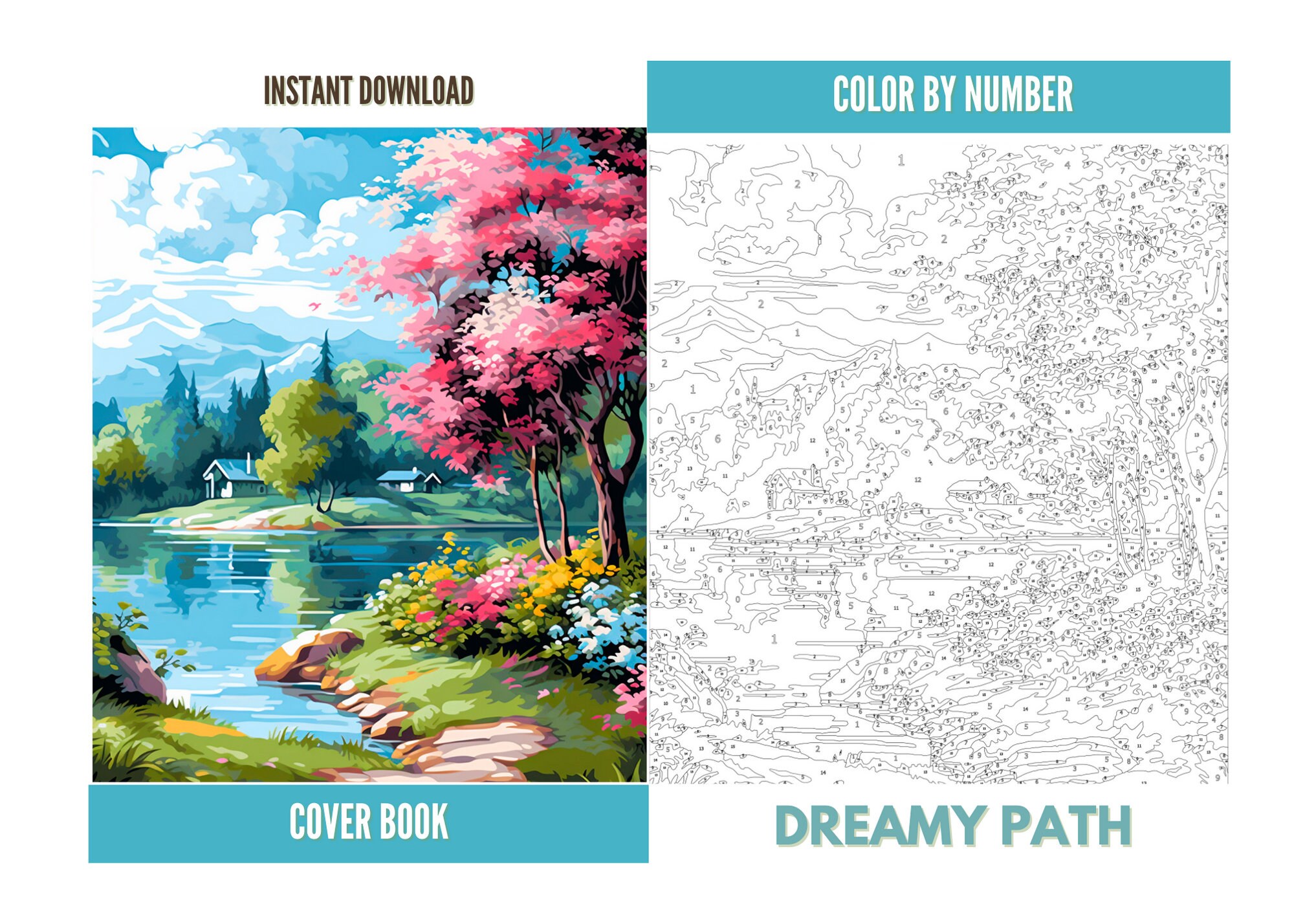 5 Dreamy Path Color by Number for Adult, Paint by Number Printable,coloring Pages,sheets Digital ...