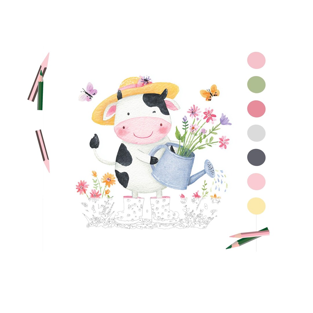 Cute Cow Gardener Farm Day Color by Number for Adult, Paint by Number ...