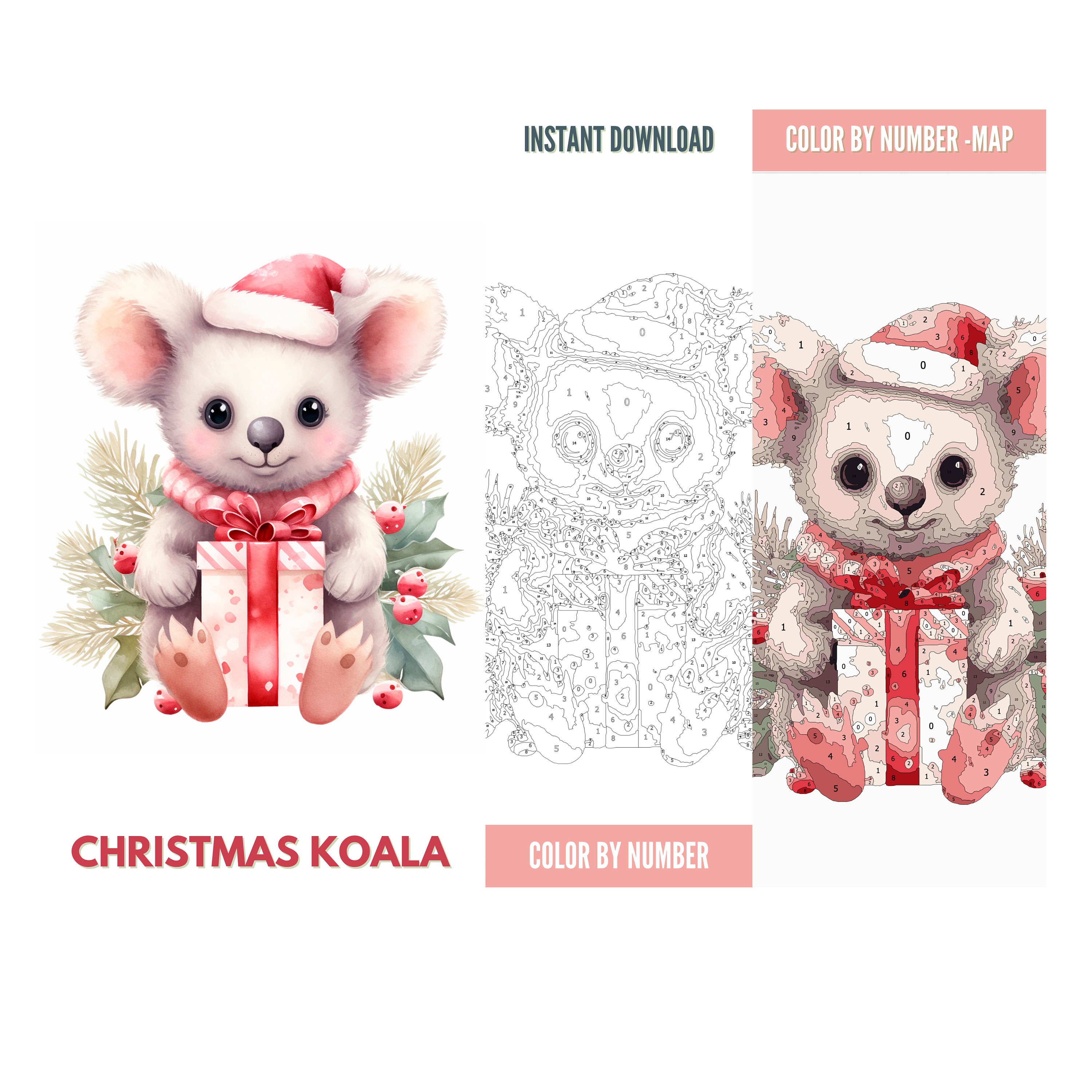 Color by Number for Adult,paint by Number Printable,christmas Animal ...