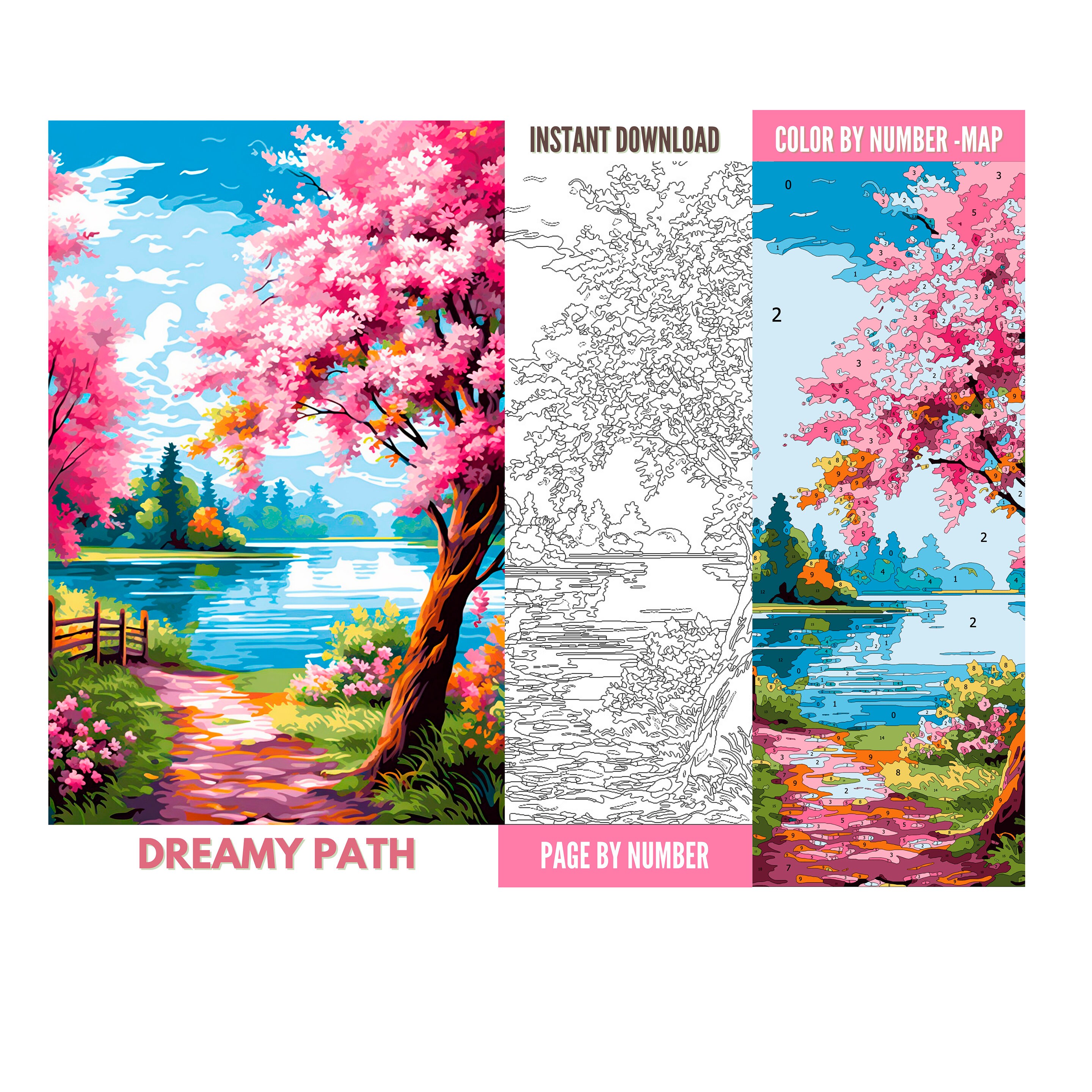 5 Dreamy Path Color by Number for Adult, Paint by Number Printable,coloring Pages,sheets Digital ...