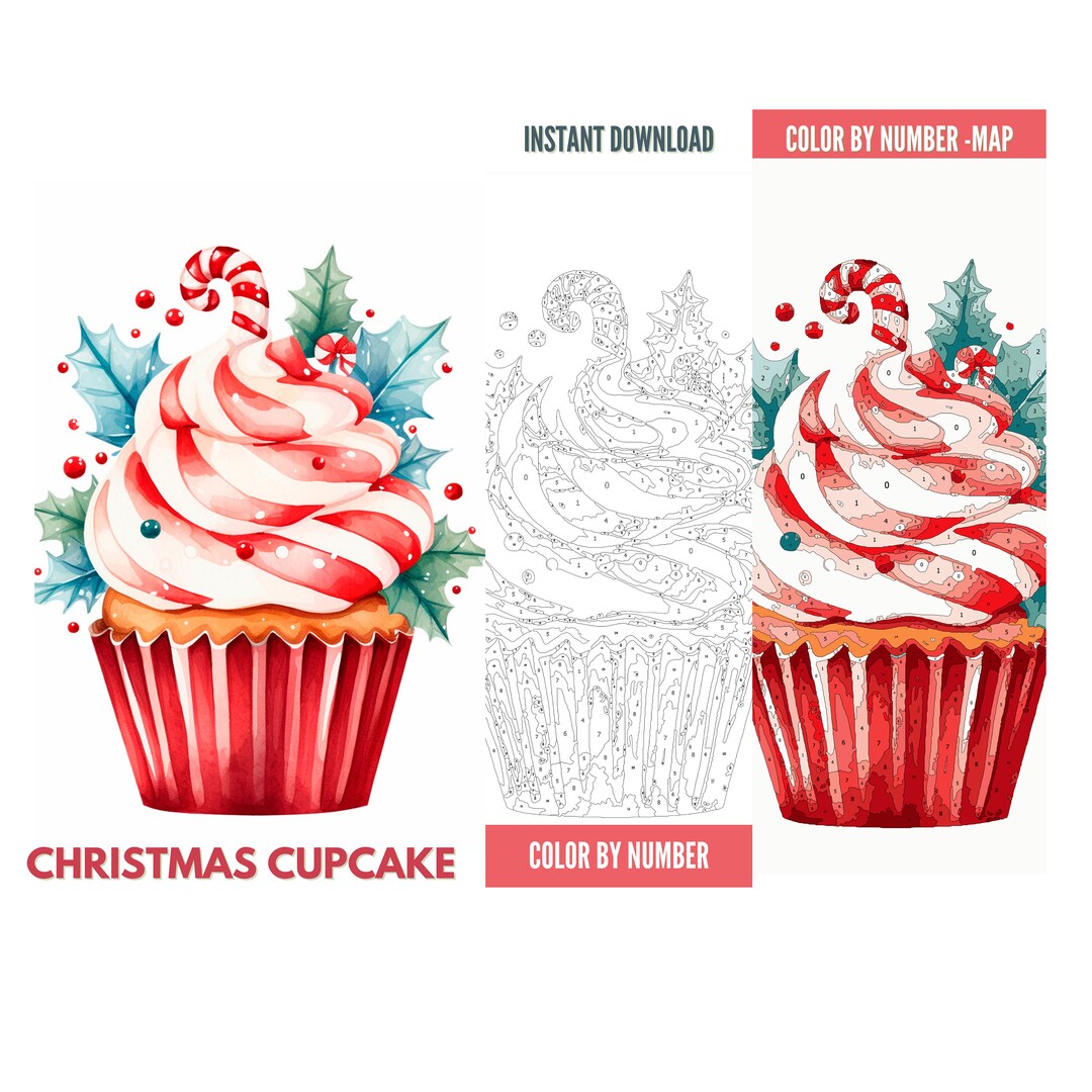 Color by Number for Adult,paint by Number Printable,christmas Cupcake ...