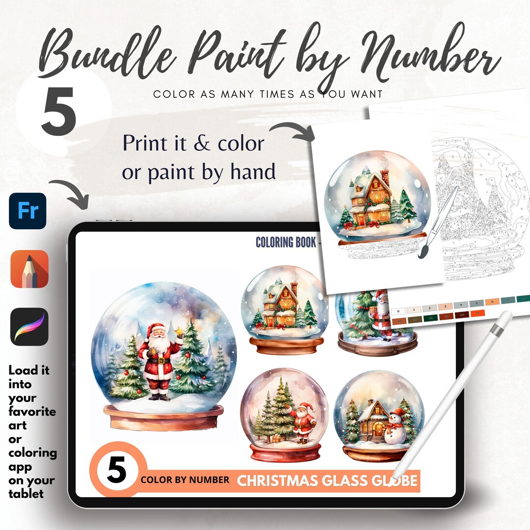 Color by Number for Adult,paint by Number Printable,5 Christmas Globe ...