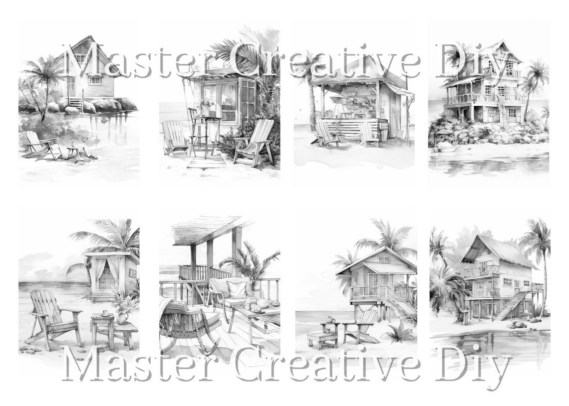 50 Beach House Coloring Book Adults Coloring Pages Instant - Etsy