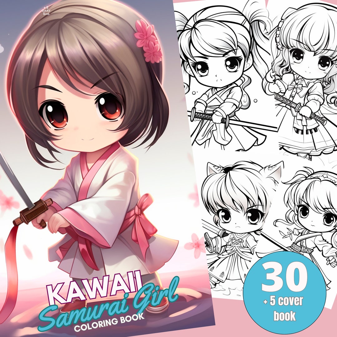 30 Kawaii Girl Samurai Coloring Book, Printable Coloring Page for Adult ...