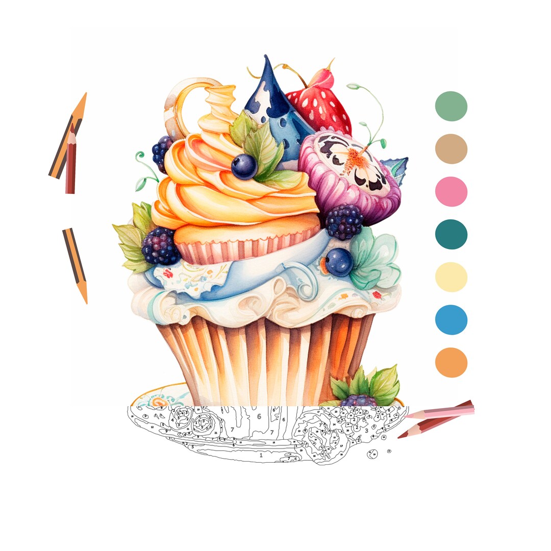 Color by Number for Adult,paint by Number Printable,flower Cupcake ...