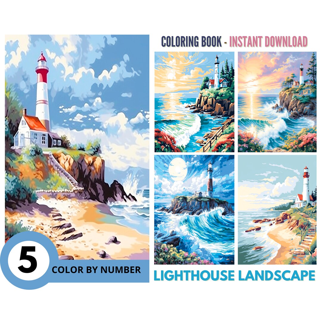 5 Lighthouse Landscape Color by Number for Adult, Paint by Number ...