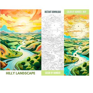 Color by Number for Adult, Paint by Number Printable, Hills Landscape ...