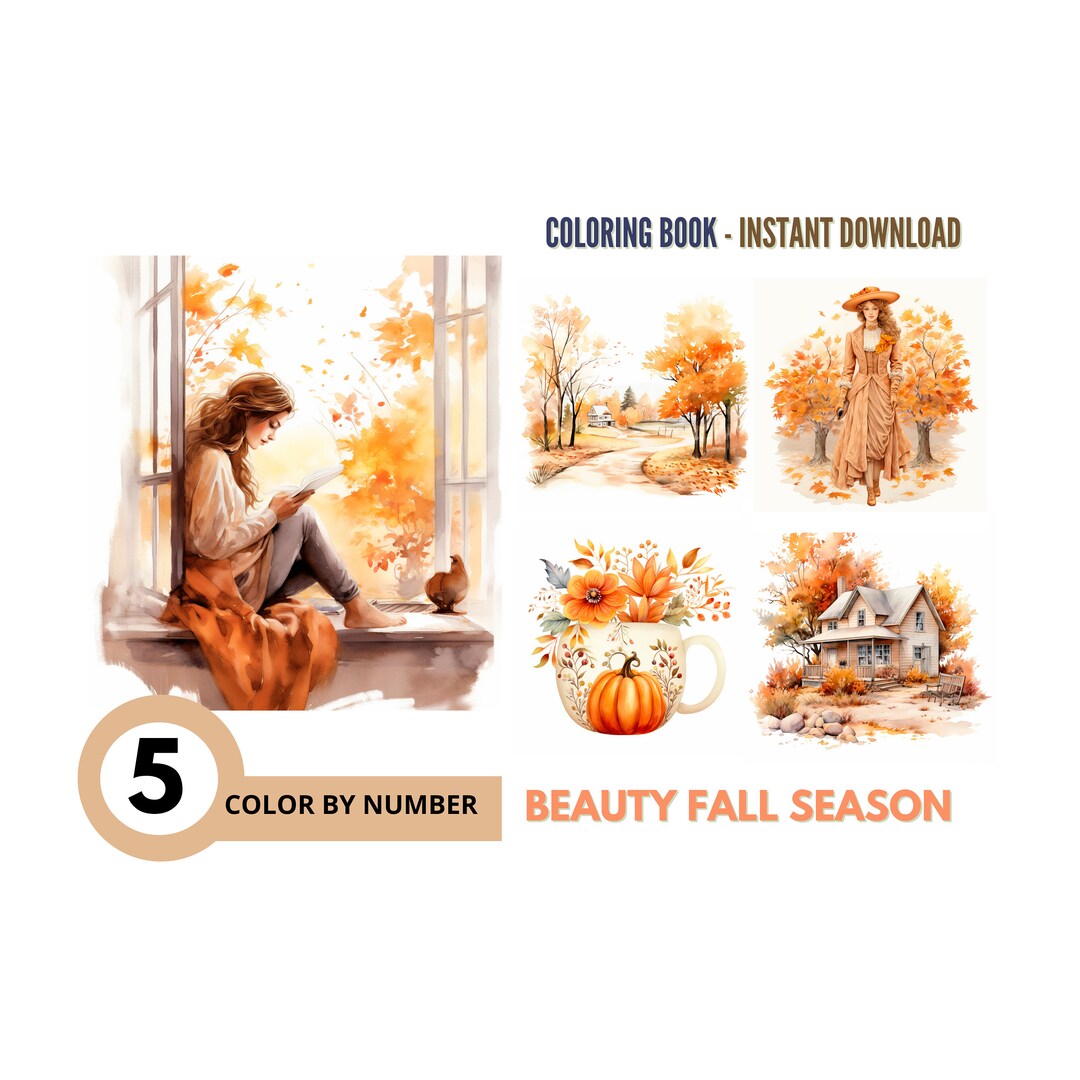 Color by Number for Adult,paint by Number Printable,5 Fall Season ...