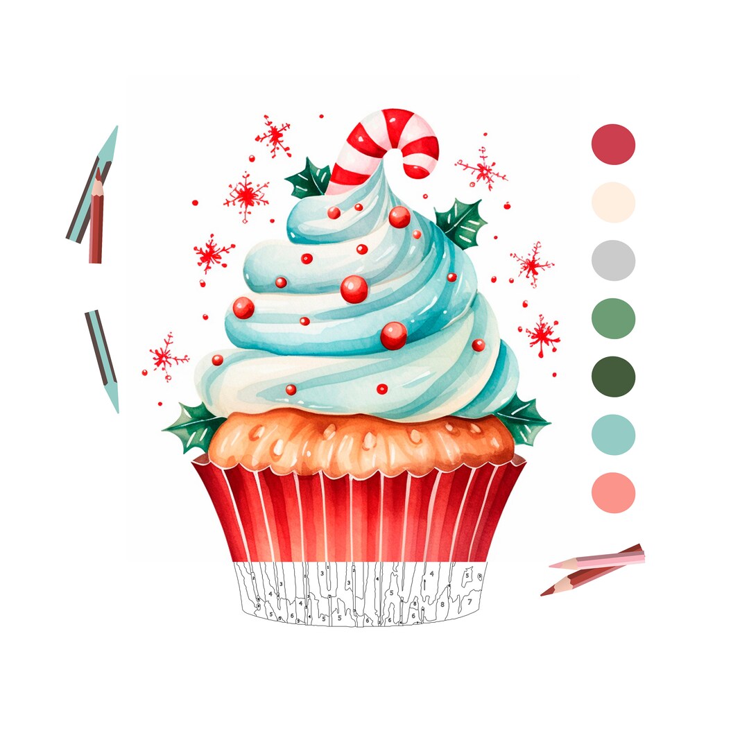 Color by Number for Adult,paint by Number Printable,christmas Cupcake ...
