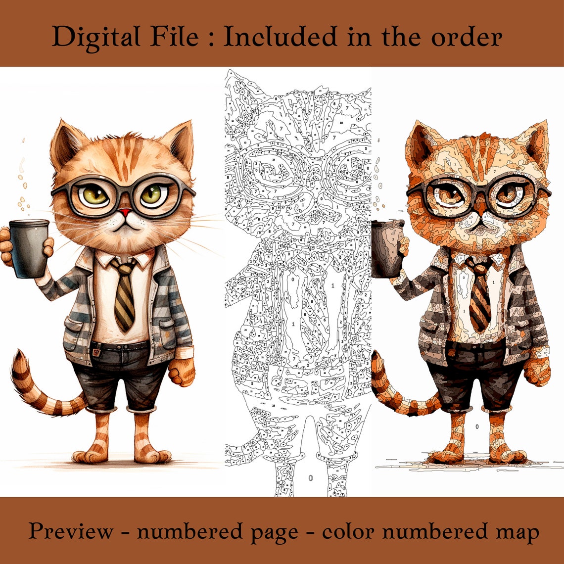 Color by Number for Adult, Paint by Number Printable,cat and Coffee ...